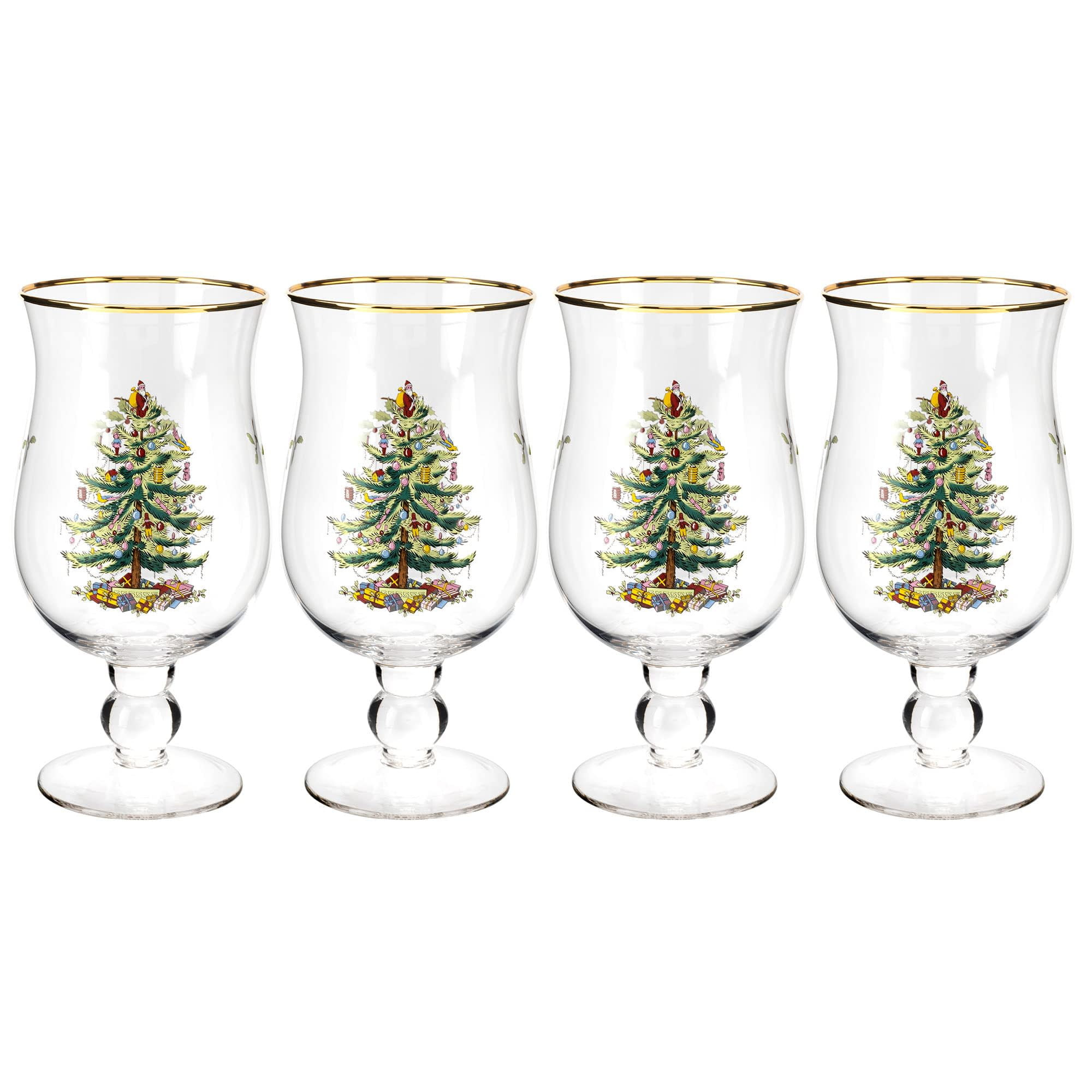 Spode Christmas Tree 17.5oz Tulip Glasses, Set of 4 - Gold-Rimmed ...