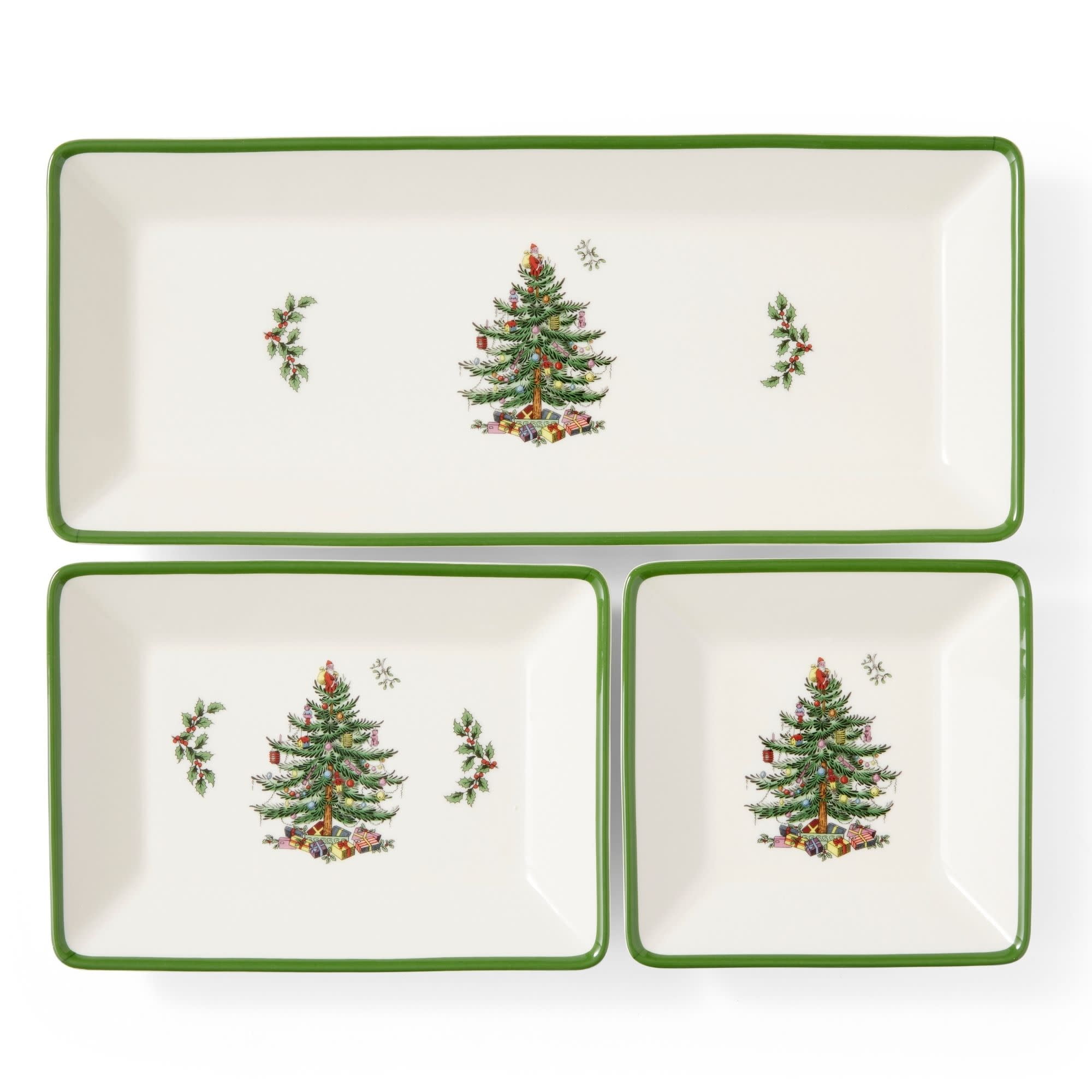 Spode Christmas Tree 3-Piece Dessert Trays, Serveware - Holiday ...