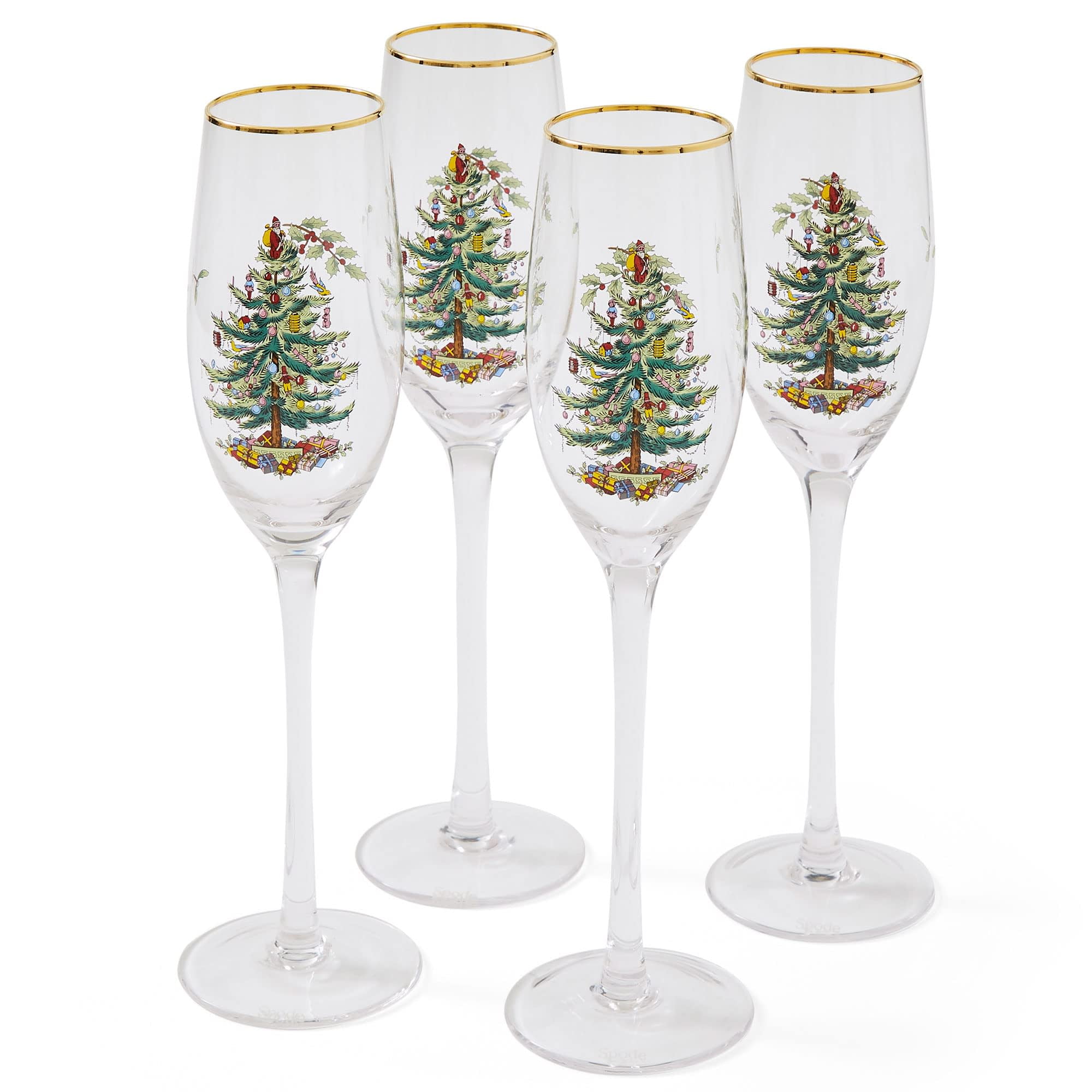 Spode Christmas Tree Gold 8.5oz Champagne Flutes (Set of 4) - Gold ...