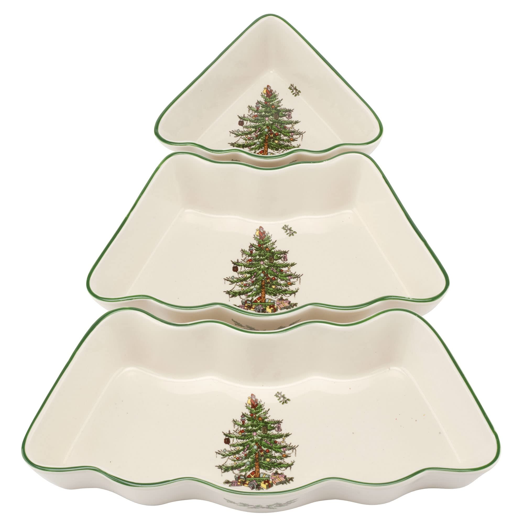 Spode Christmas Tree Dip Bowl Set - 3-Piece Ceramic Christmas Dipping ...
