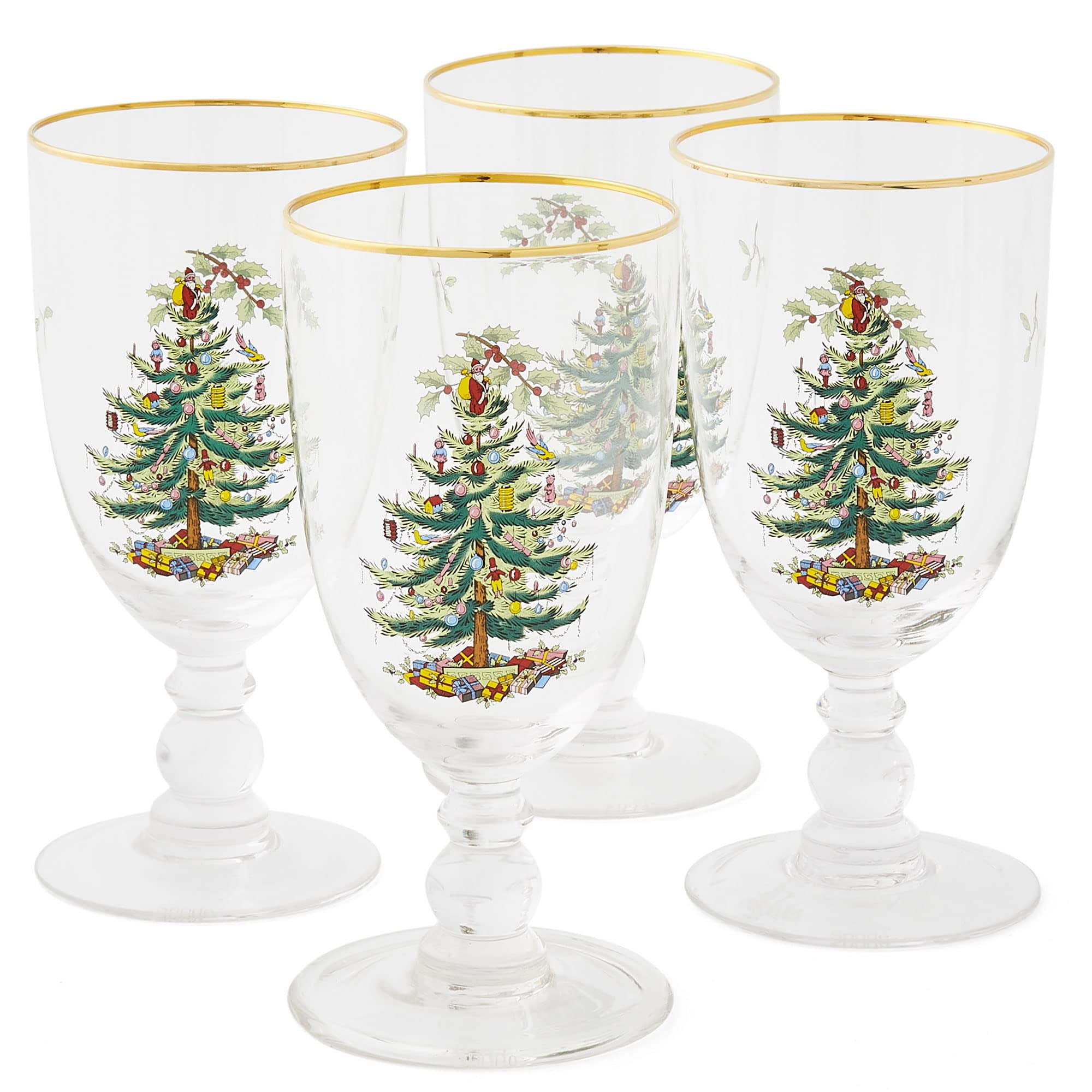Spode Christmas Tree Gold 16oz Pedestal Goblets (Set of 4) - Gold ...