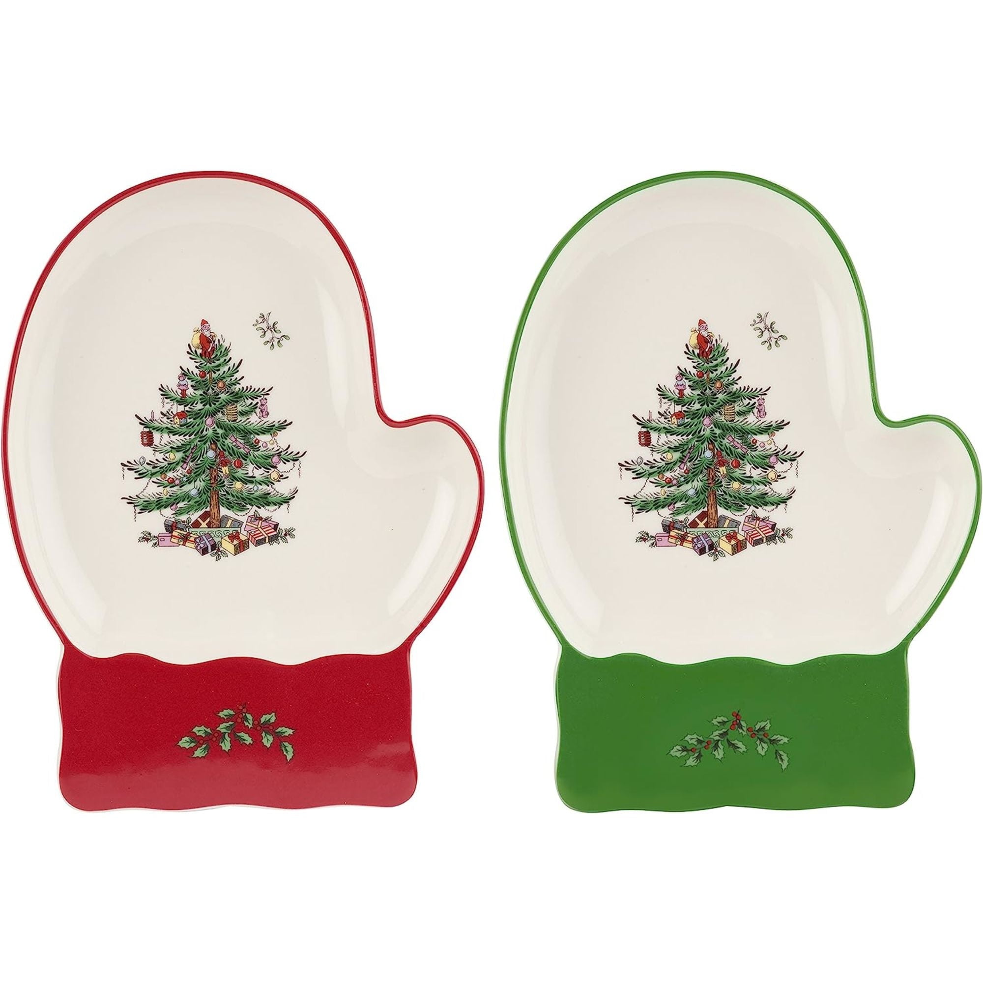 Spode Christmas Tree Mitten Dishes (Set of 2) - Red & Green Serving ...
