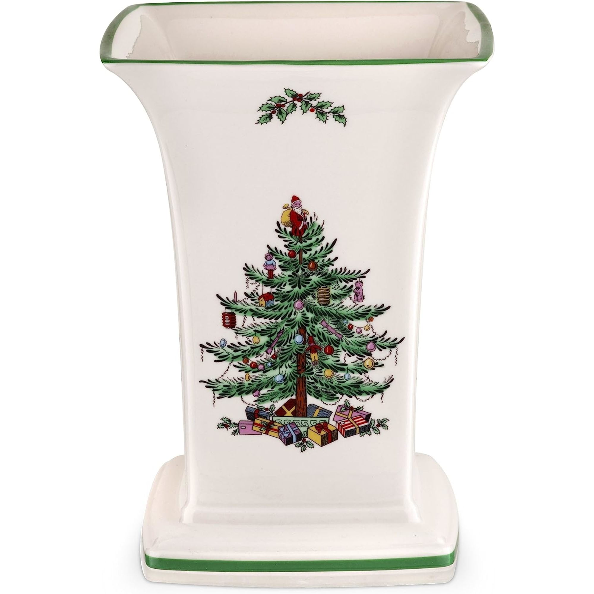 Spode Christmas Tree Square Vase, 8-Inch Festive Vase for Flowers ...