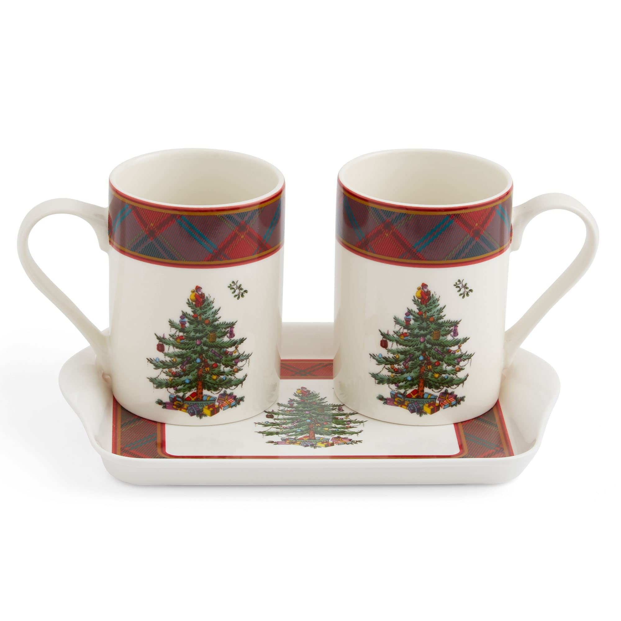 Spode Christmas Tree Tartan 10oz Mug & 8" Tray Set (3-Piece Set ...