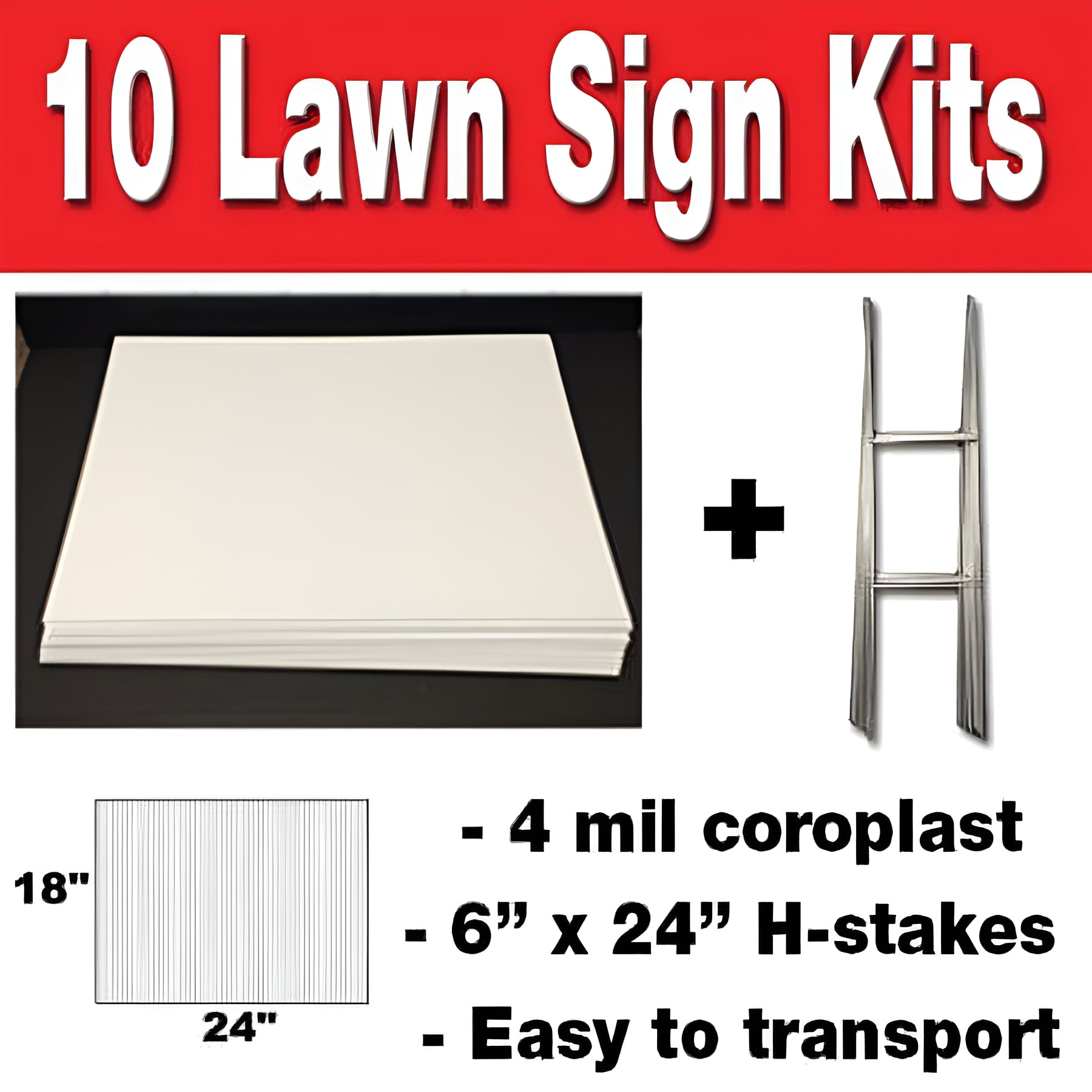 10 Corrugated Blank Yard Sign Kit with H-stakes for Garage Sale ...
