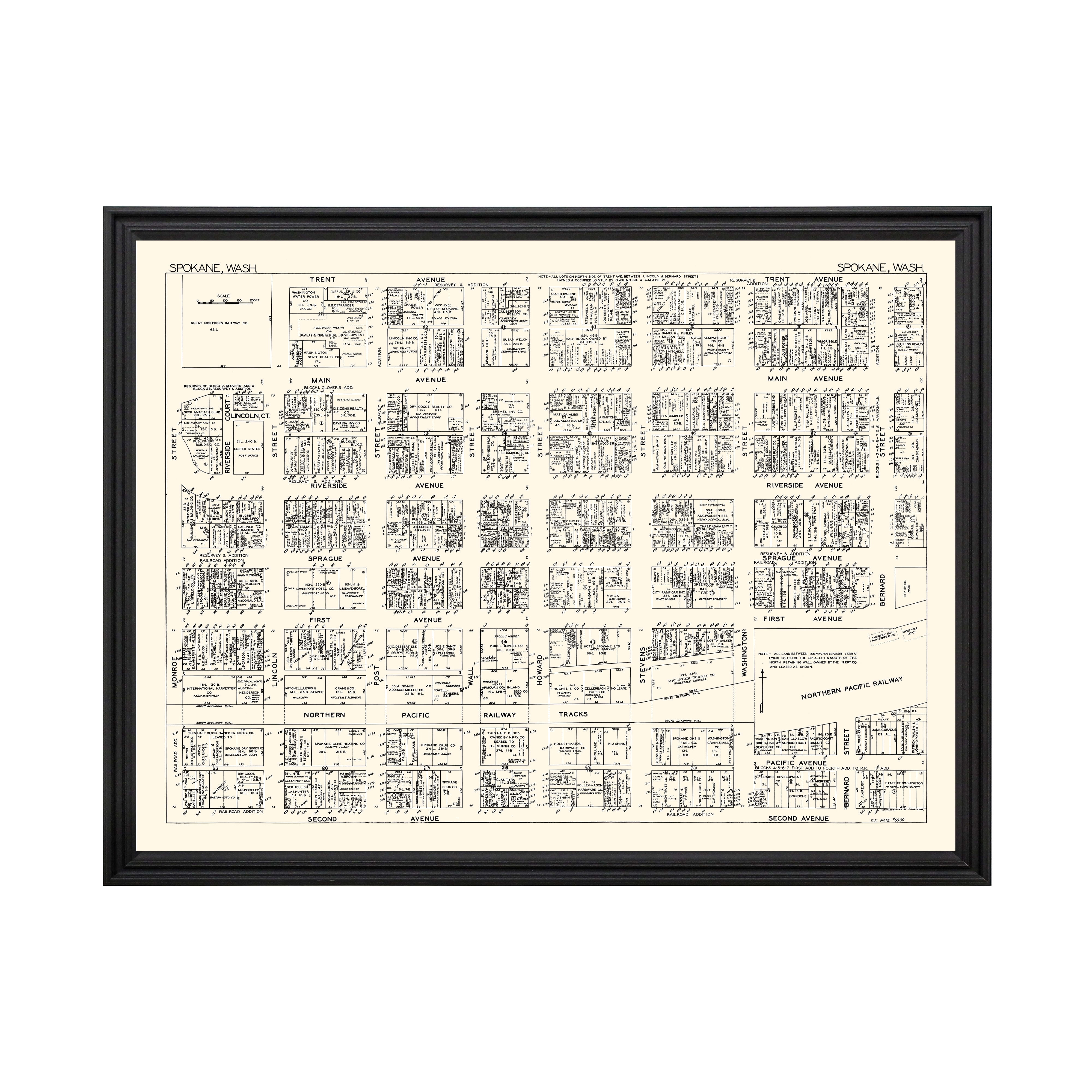 Spokane Art, 1929 Vintage Map of Downtown Spokane Washington, WA ...