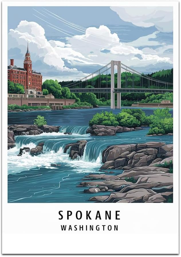 Spokane Map Retro Style Travel Canvas, Spokane Map Vintage Rustic ...
