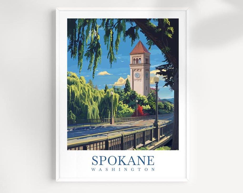 Spokane Travel Print Washington Wall Art Spokane Gift Wall Hanging Home ...