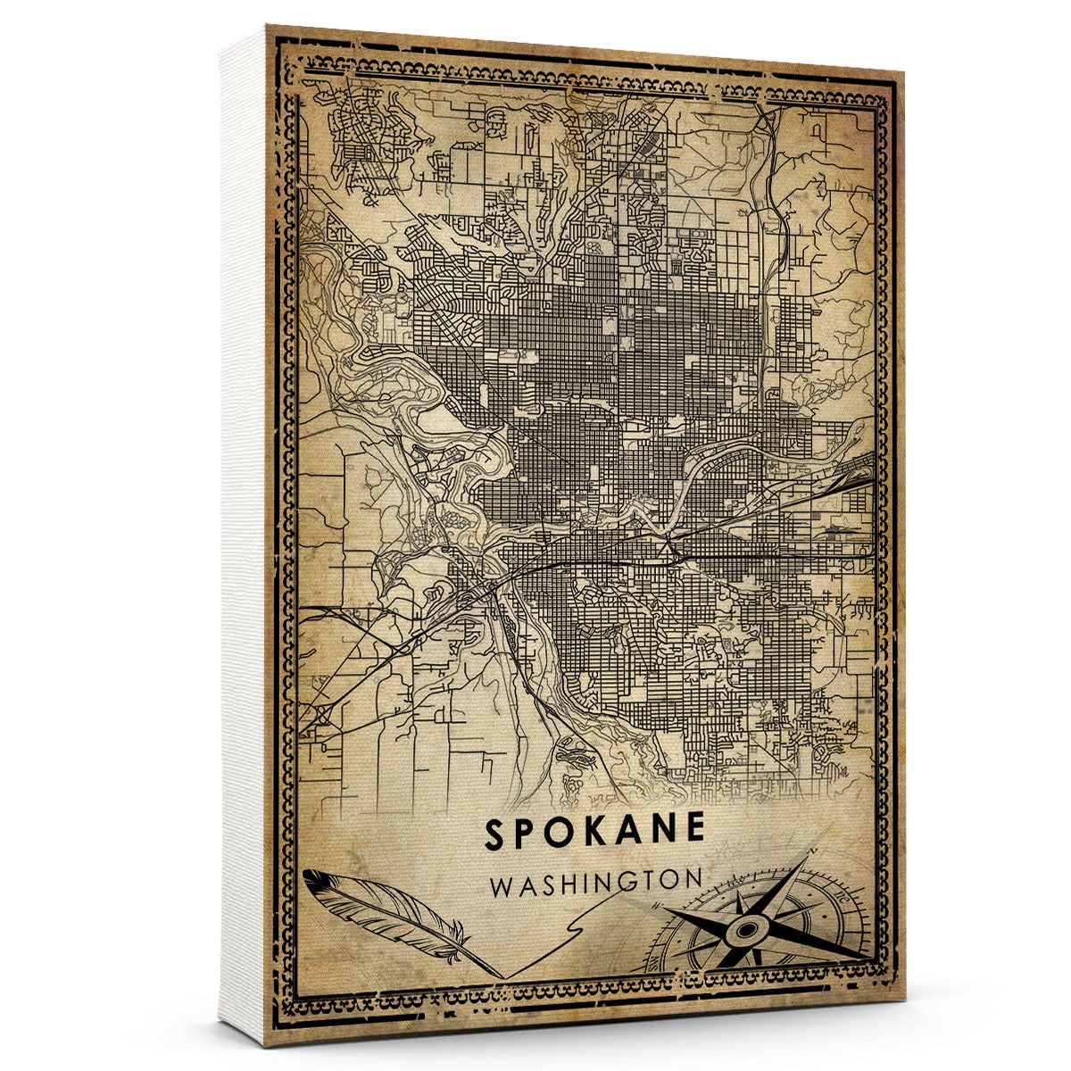 Spokane Vintage Map Prints Canvas, Washington Map Art Canvas, Canvas ...