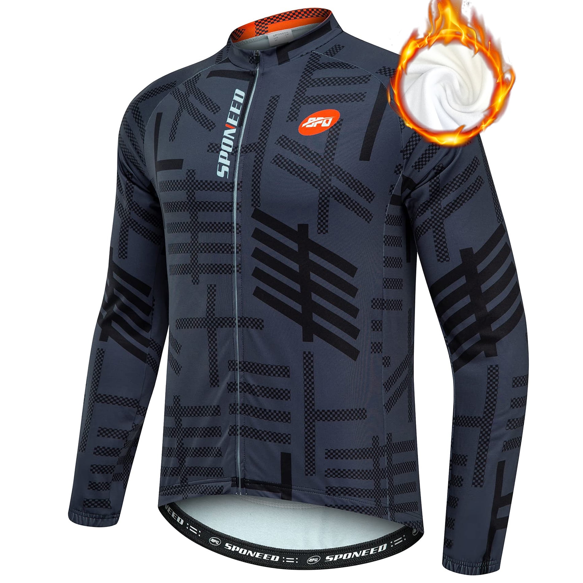 Sponeed Men's UV Protection Cycling Shirt, Long Sleeve Thermal Winter ...