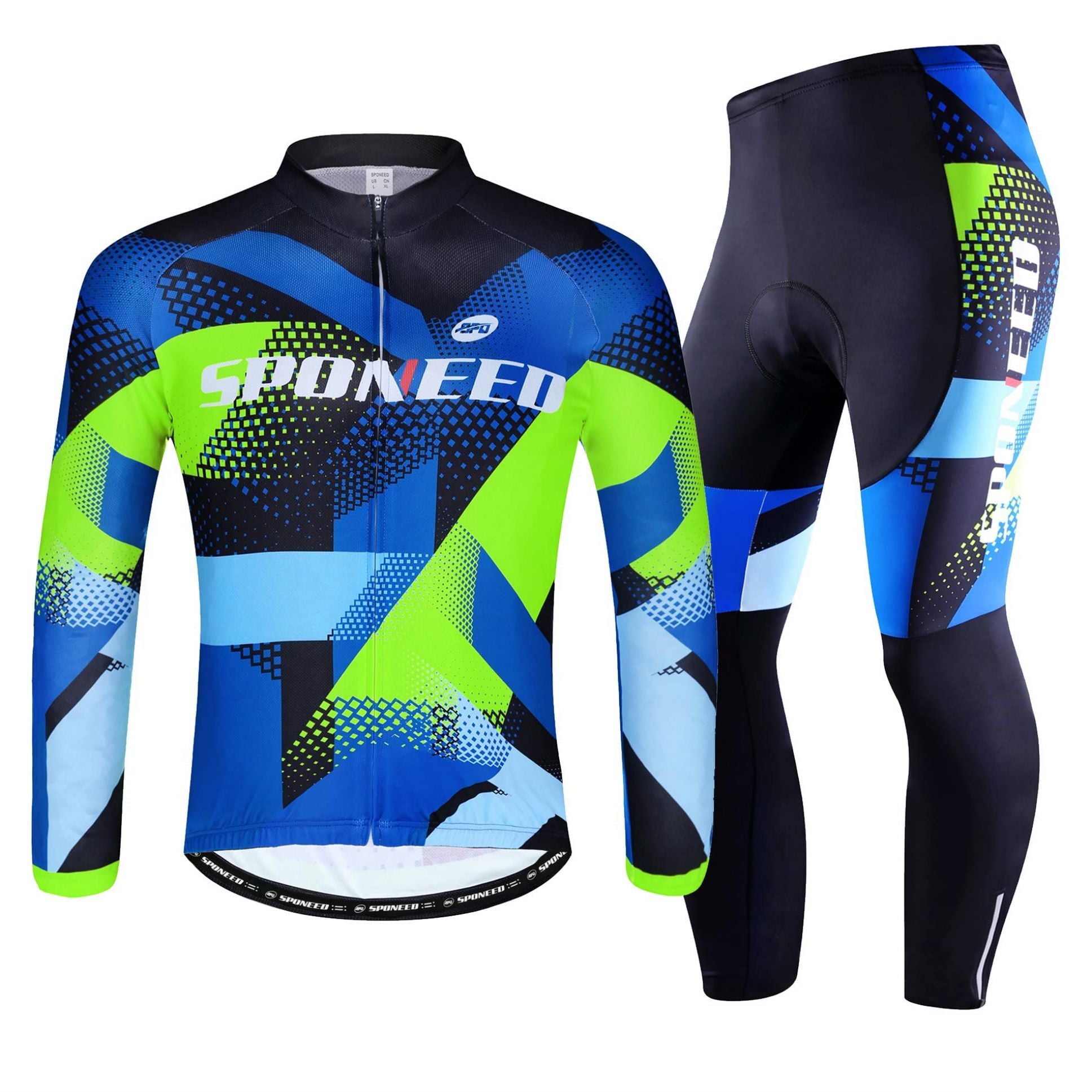 Sponeed Cycling Jersey Set Long Sleeve Men Full Zipper Bicycle Shirts ...