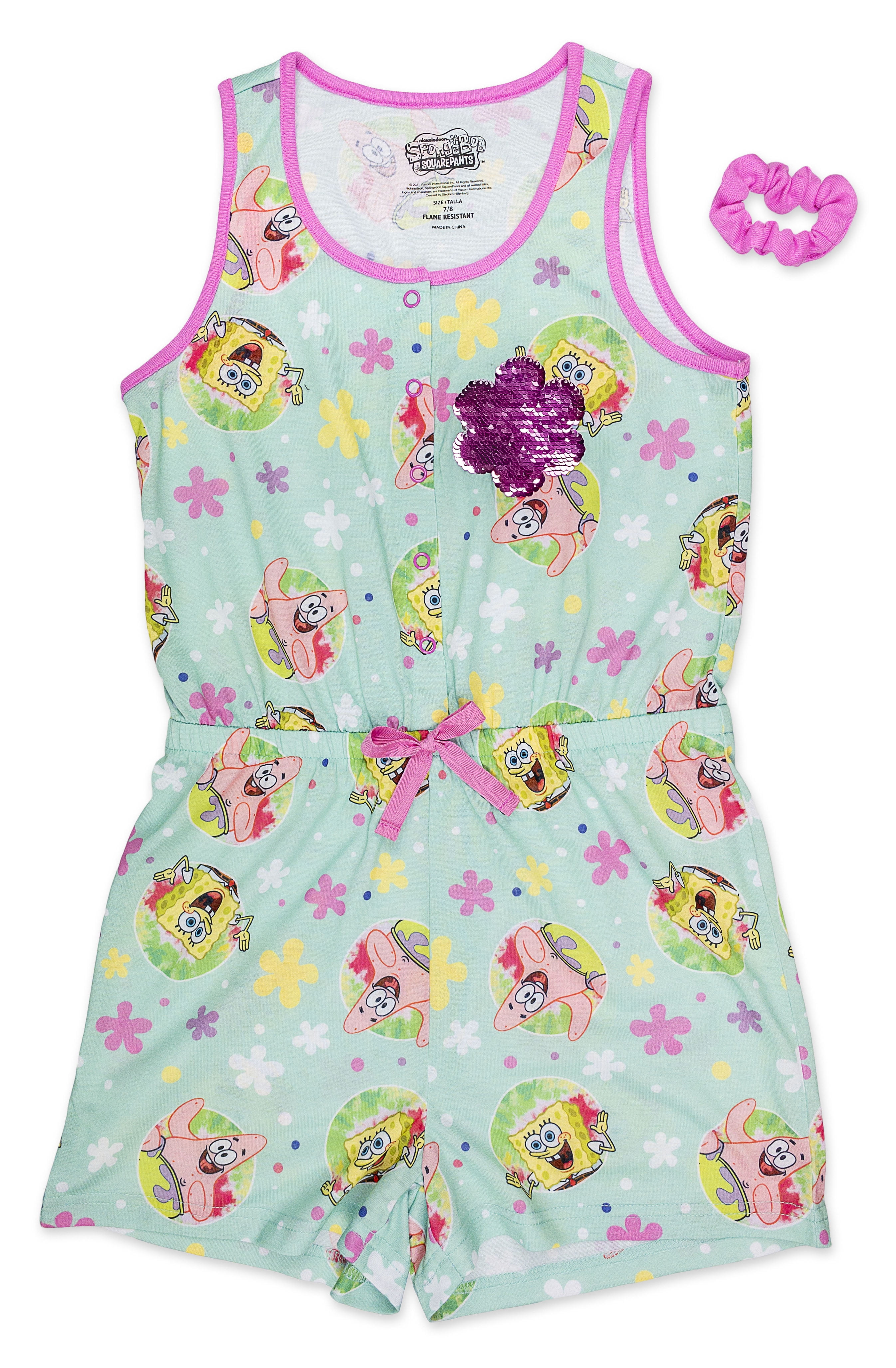 Sponge Bob Girls Pajama Romper, Sizes 7-12 - Walmart.com