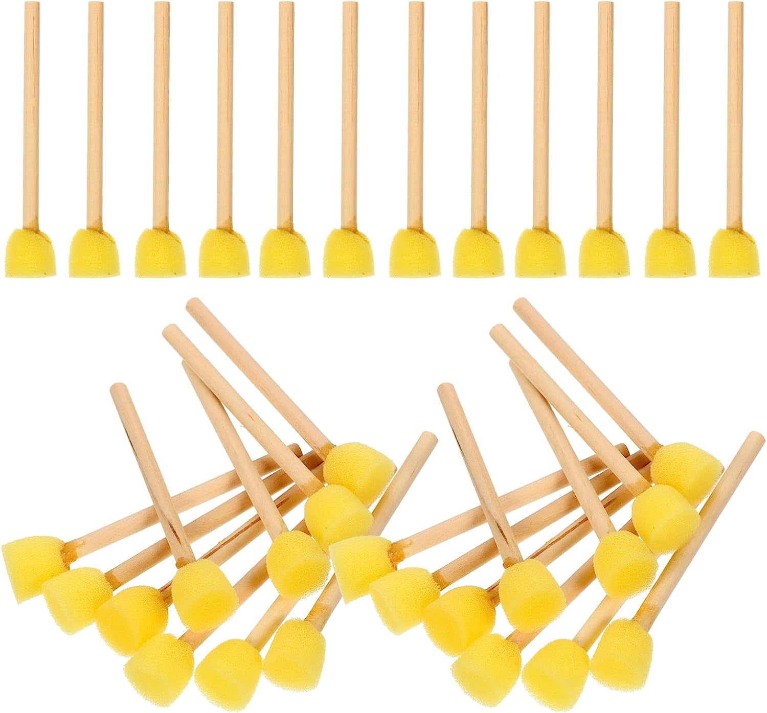 Sponge Brush 100Pcs Yellow Foam with Wooden Handle Round Sponge Foam ...