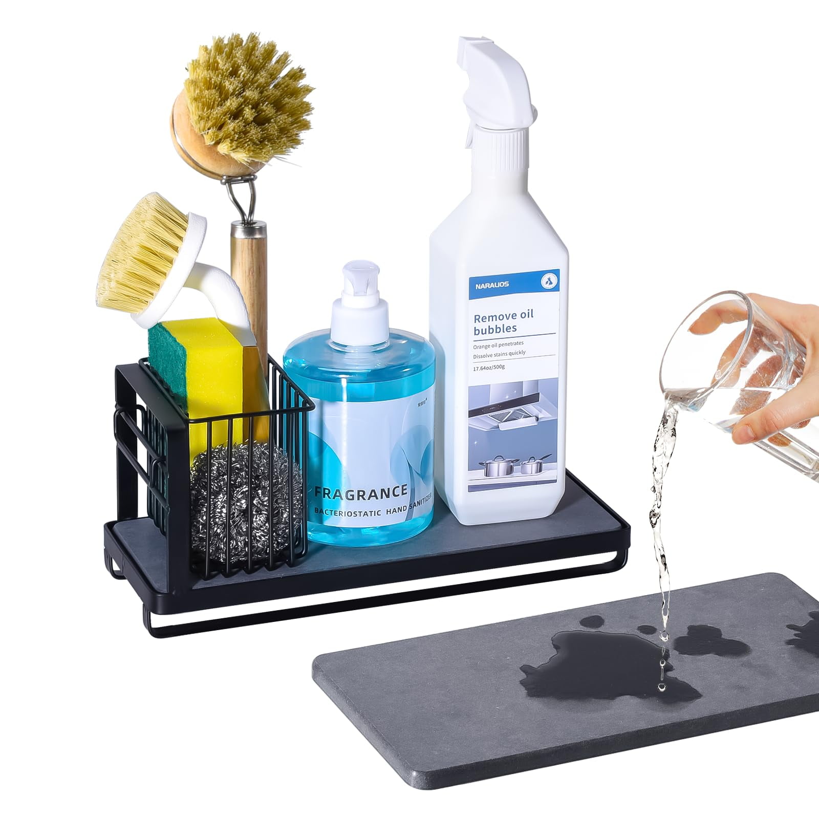 Sponge Holder for Kitchen Sink with Diatomite Stone and High Brush ...