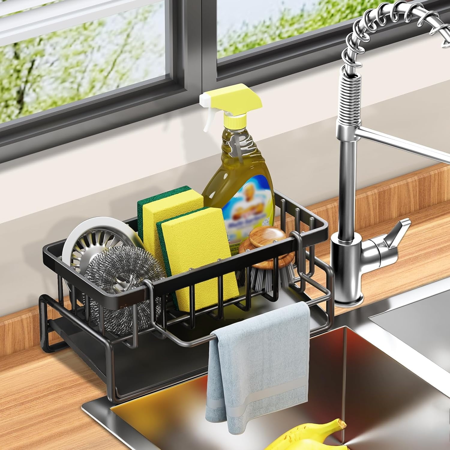 Sponge Holder for Kitchen Sink with Draining Tray, Sink Caddy Kitchen ...