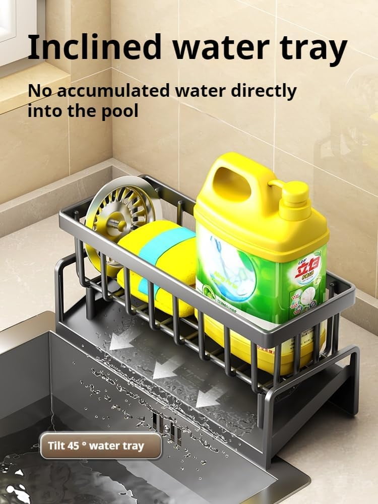Sponge Holder for Kitchen Sink, Plastic Sink Caddy with Auto Draining ...