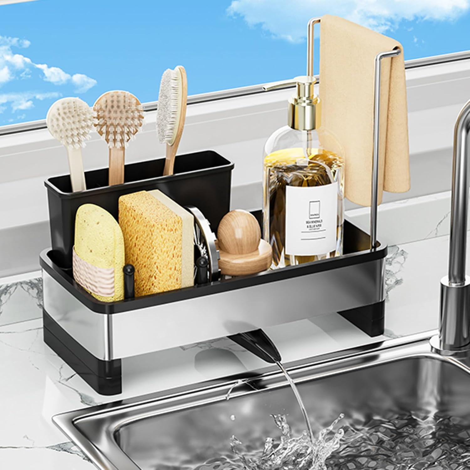 Sponge Holder for Kitchen Sink,Sink Caddy Organizer with Removable ...