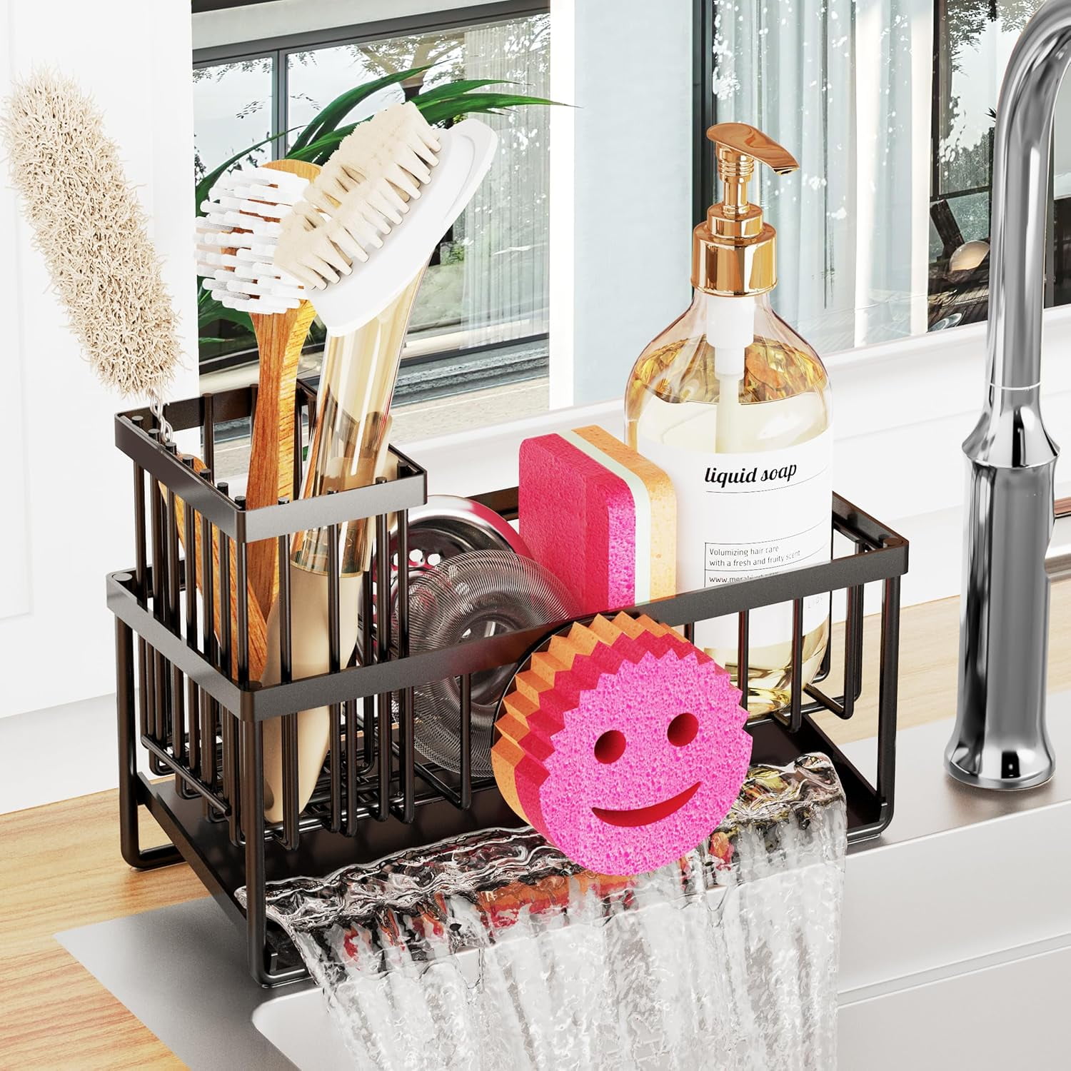 Sponge Holder for Kitchen Sink,Smiley Face Sink Caddy with Removable ...