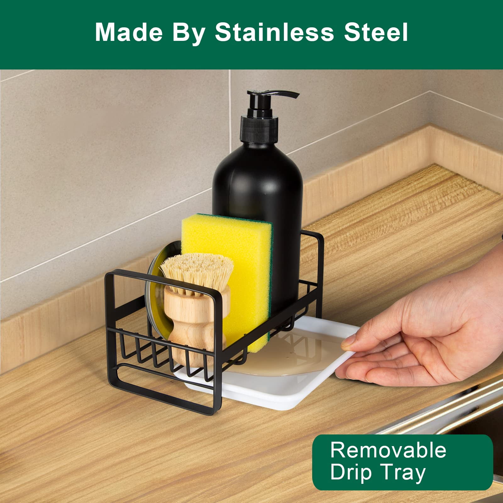 Sponge Holder for Kitchen Sink- Stainless Steel Kitchen Sink Caddy for ...