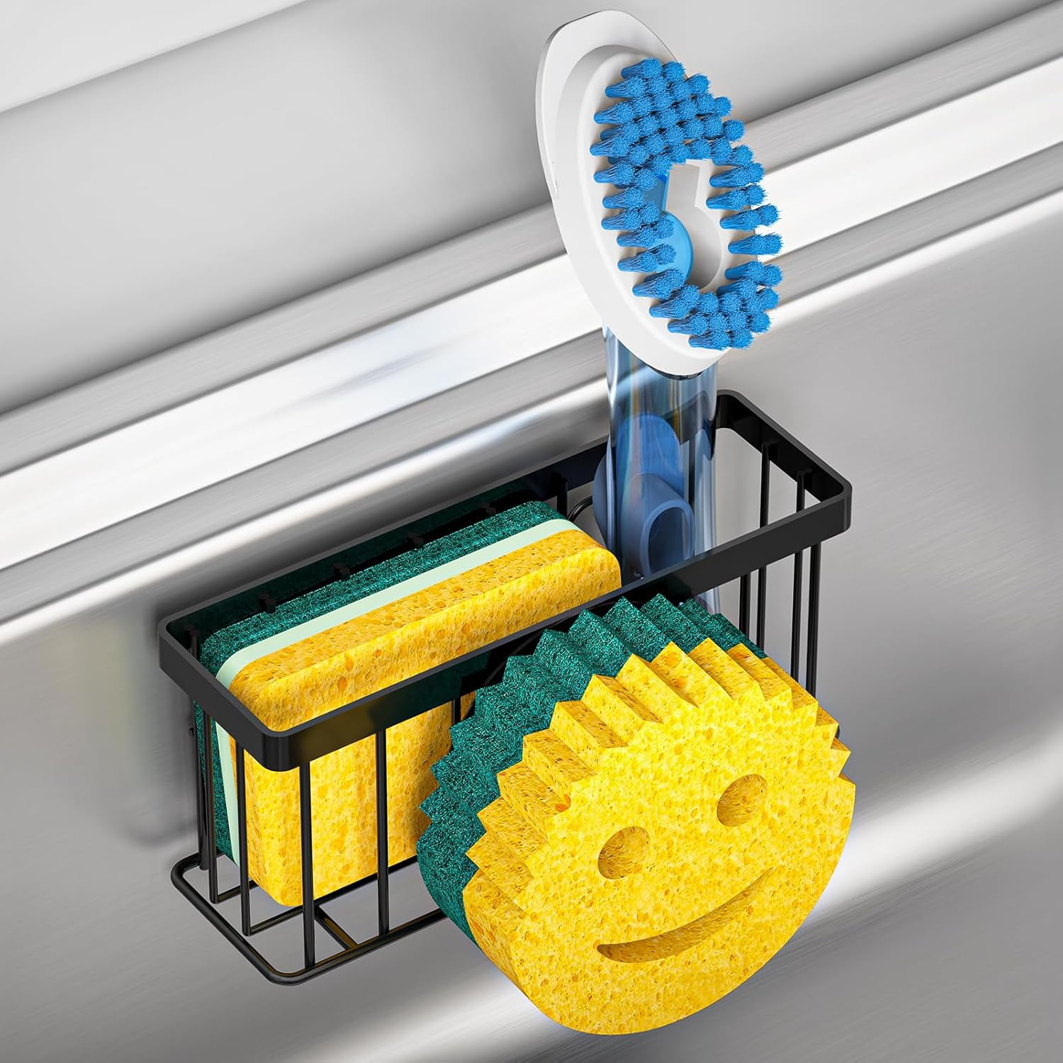 Sponge Holder Smiley Face,Sink Caddy,Sink Organizer with 2 Suction Cups ...