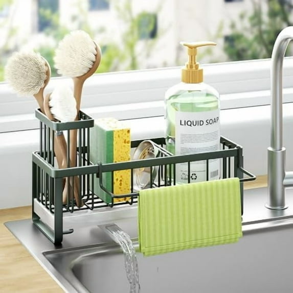 Sponge Holder for Kitchen Sink - Self-draining Sink Caddy with Brush ...