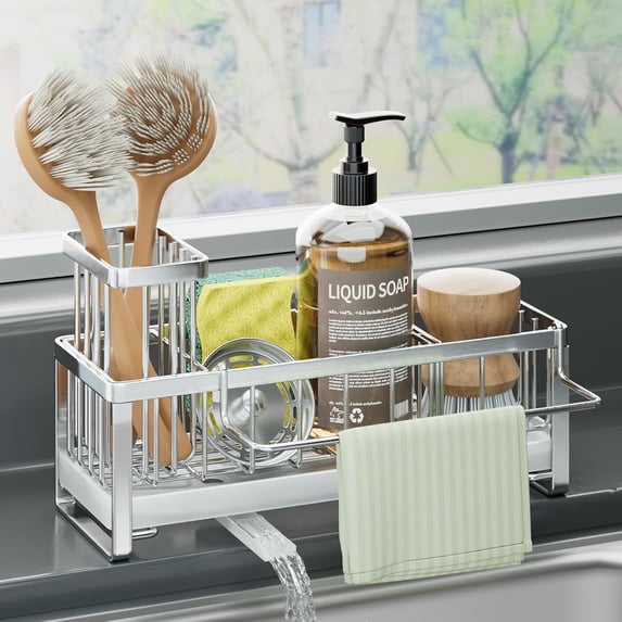 Sponge Holder for Kitchen Sink - Self-draining Sink with Brush Holder ...