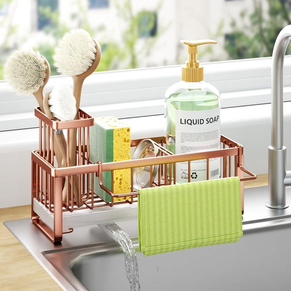 Sponge Holder for Kitchen Sink - Self-draining Sink with Brush and ...