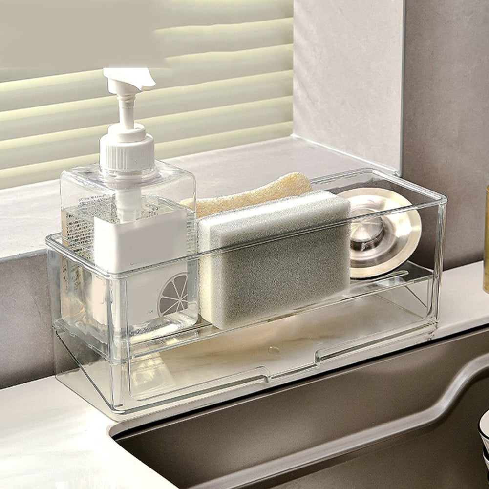 Sponge Holder for Kitchen Sink, Sink Caddy with Automatic Drain Tray ...