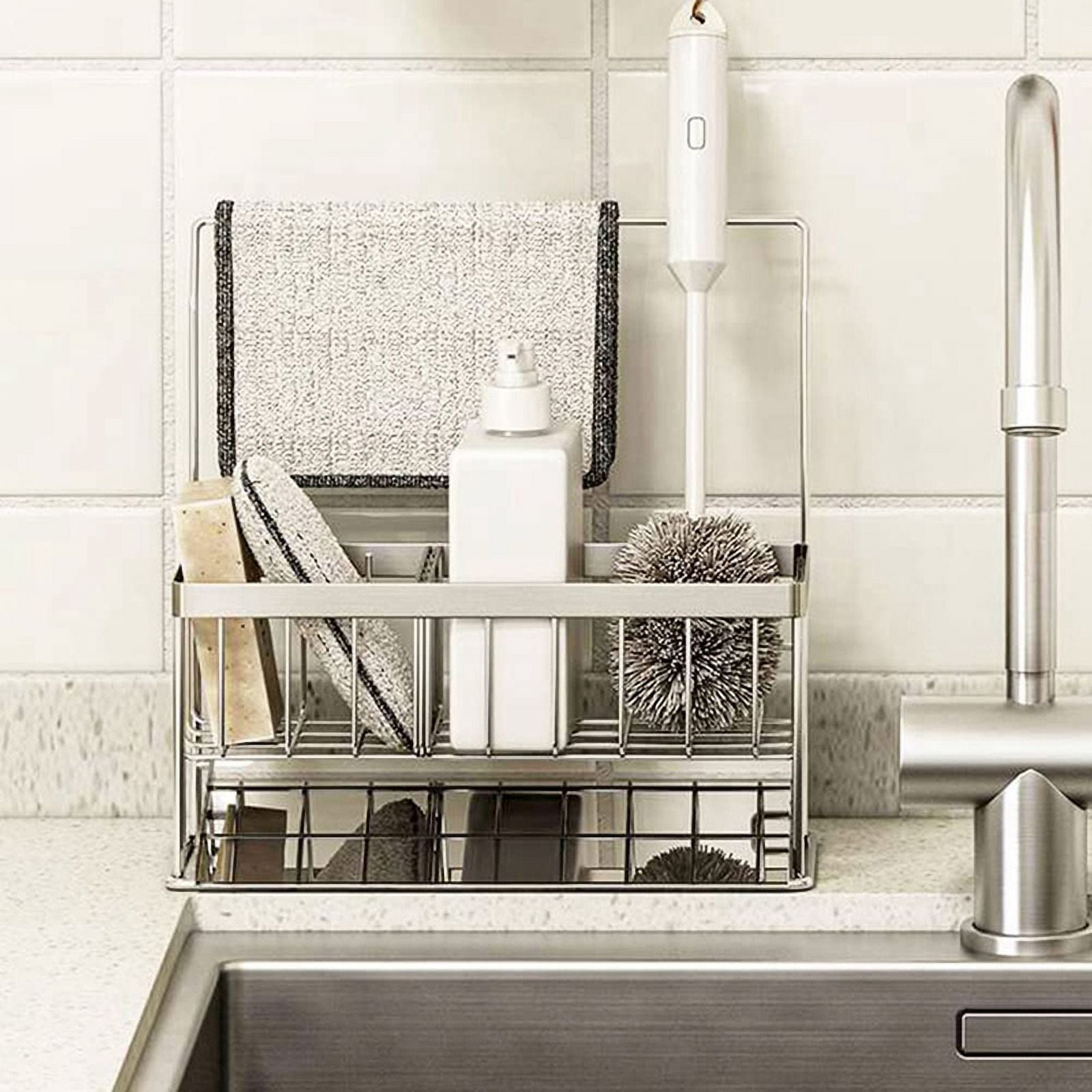 Sponge Holder with Drip Tray Kitchen Sink Organizer Countertop Sink ...