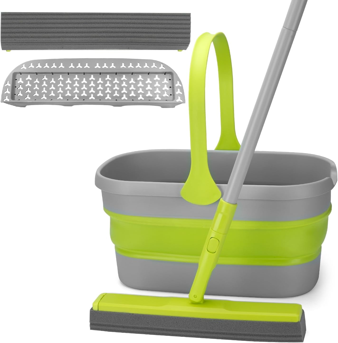 Sponge Mop and Collapsible Bucket Set with Wringer and Replaceable Mop ...