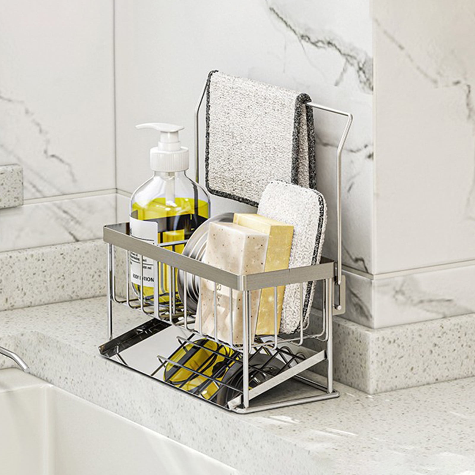 Sponge Rack Kitchen Sink Organizer, Stainless Steel with Removable ...