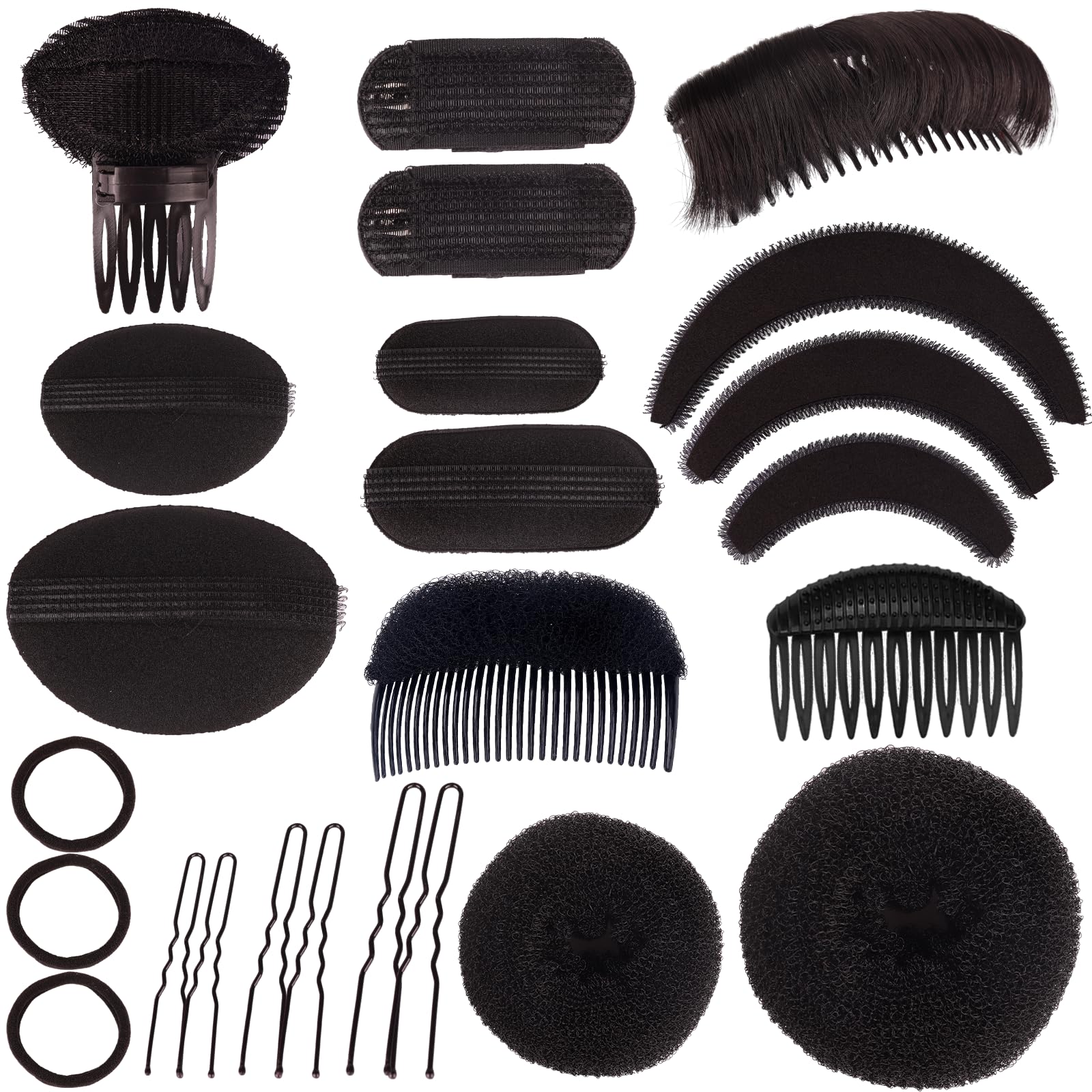Sponge Volume Hair Styling Tools Set - Bump It Up Inserts, Combs, Clips ...