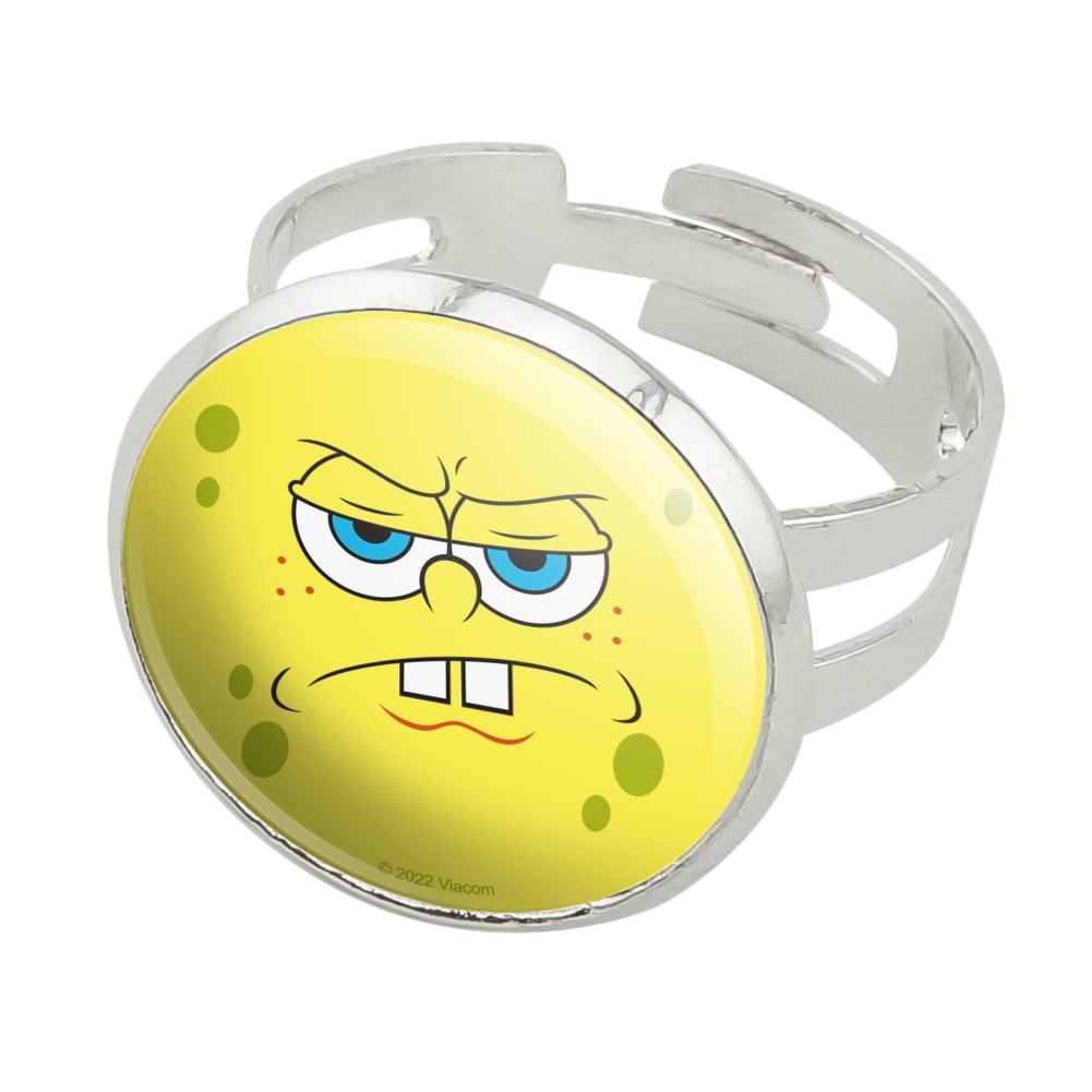SpongeBob Angry Face Silver Plated Adjustable Novelty Ring - Walmart.com