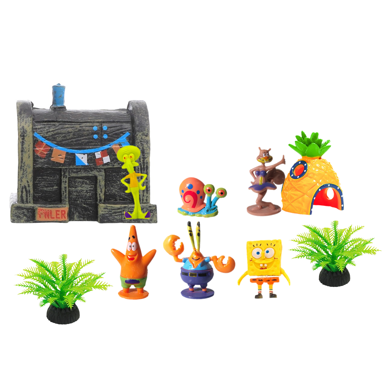SpongeBob Aquarium Decor Set with Crabby Patty Restaurant & Pineapple ...