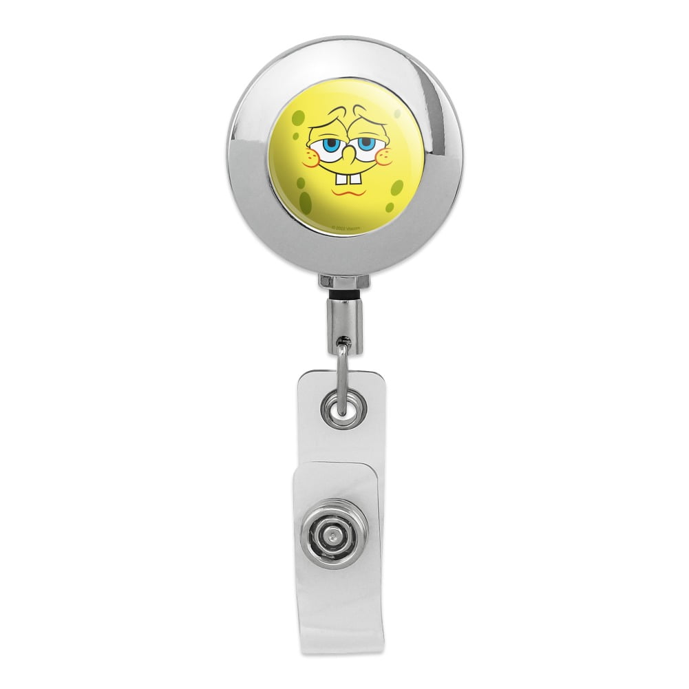 SpongeBob Confident Face Retractable Reel Premium Metal Chrome Badge ID ...