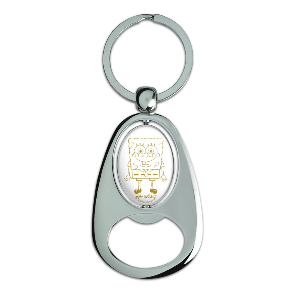 Spongebob Full Front Keychain Chrome Metal Spinning Oval Bottle Opener ...