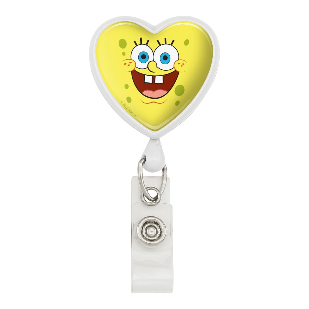 SpongeBob Goofy Smile Face Heart Lanyard Retractable Reel Badge ID Card ...