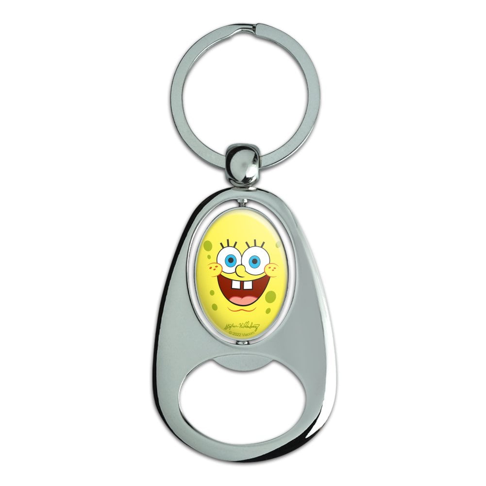 SpongeBob Goofy Smile Face Keychain Chrome Metal Spinning Oval Bottle ...