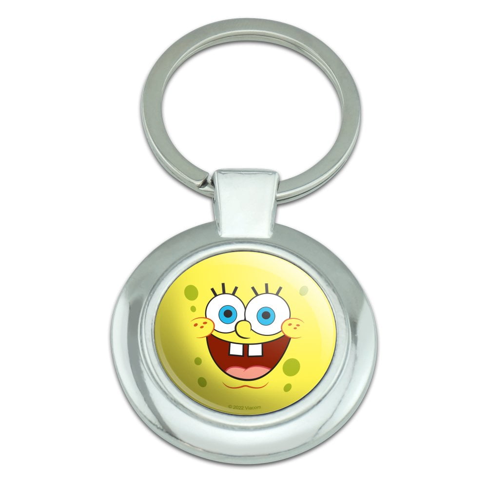 SpongeBob Goofy Smile Face Keychain Classy Round Chrome Plated Metal ...