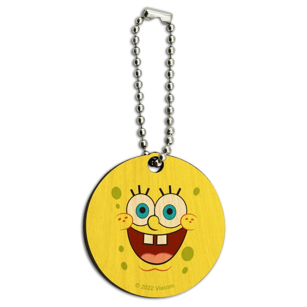 SpongeBob Goofy Smile Face Wood Wooden Round Keychain Key Chain Ring ...