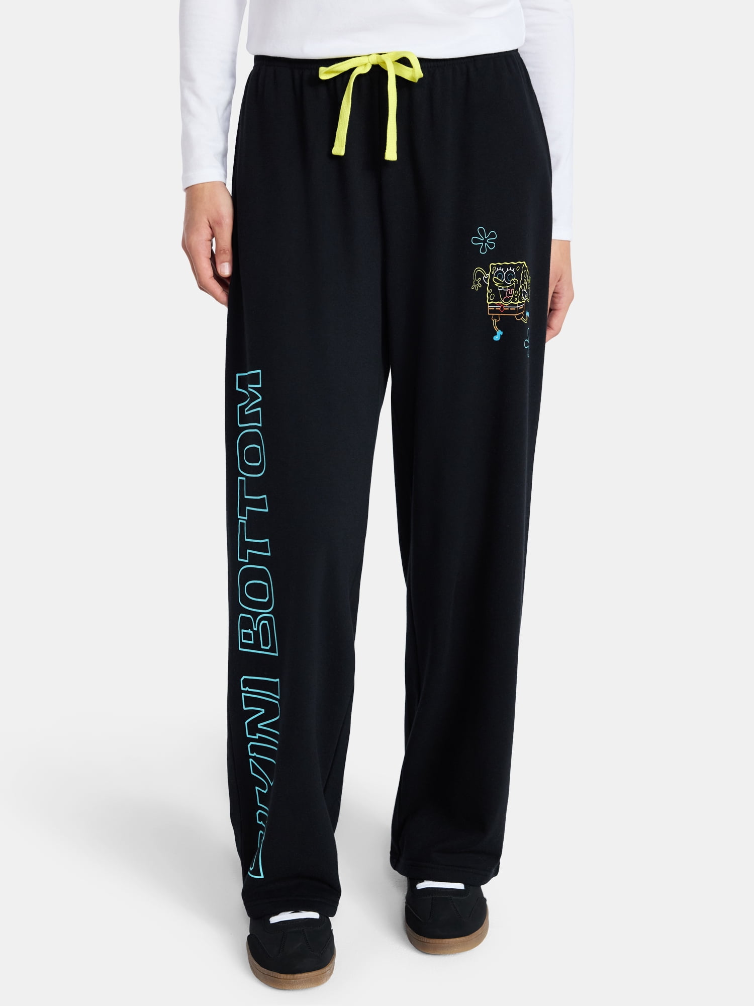 SpongeBob SquarePants Women’s Graphic Wide Leg Fleece Pants, Sizes XXS ...