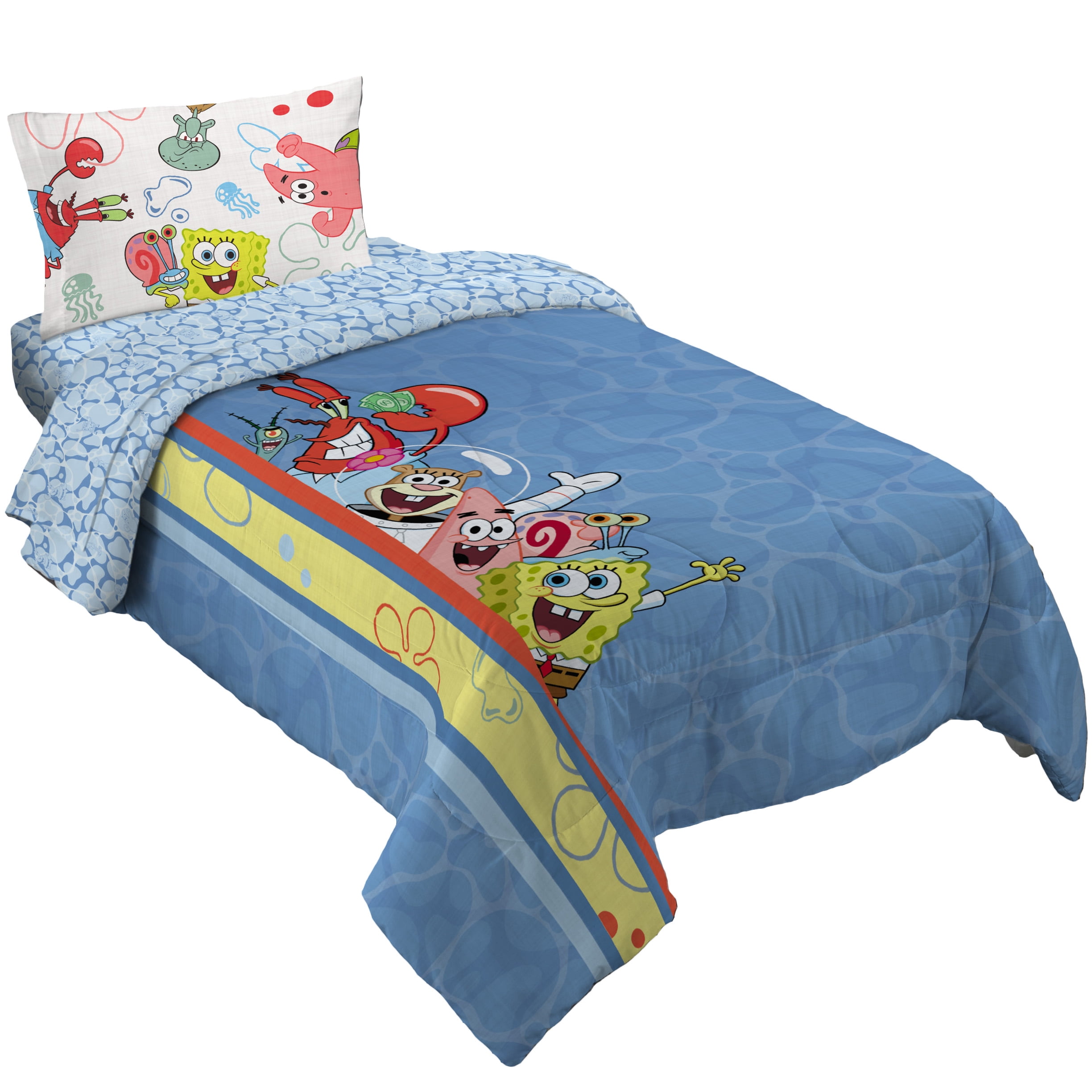 SpongeBob Kids Twin Bed in a Bag, 4Pc Bedding Set, Comforter and Sheets ...