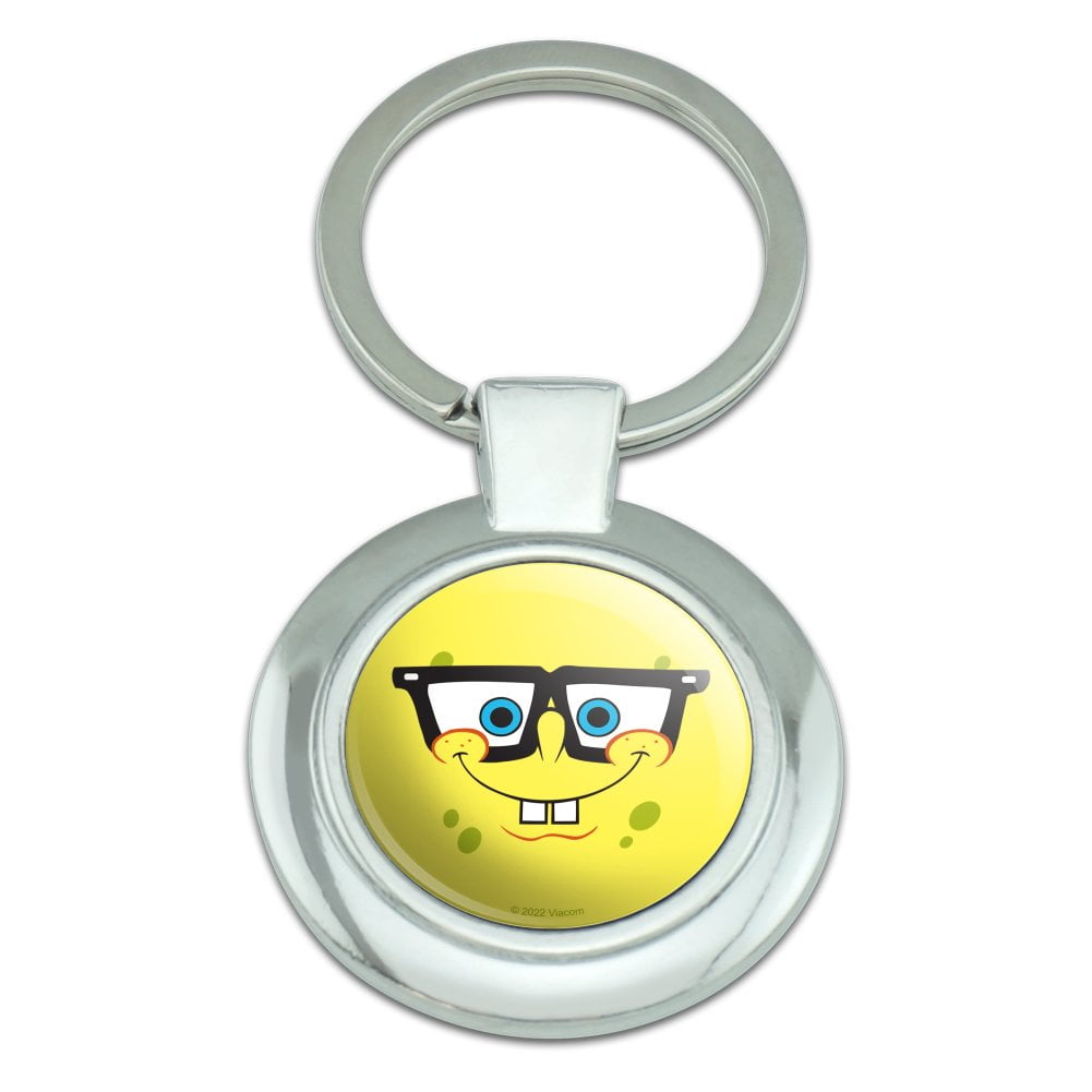 SpongeBob Nerd Face Keychain Classy Round Chrome Plated Metal - Walmart.com