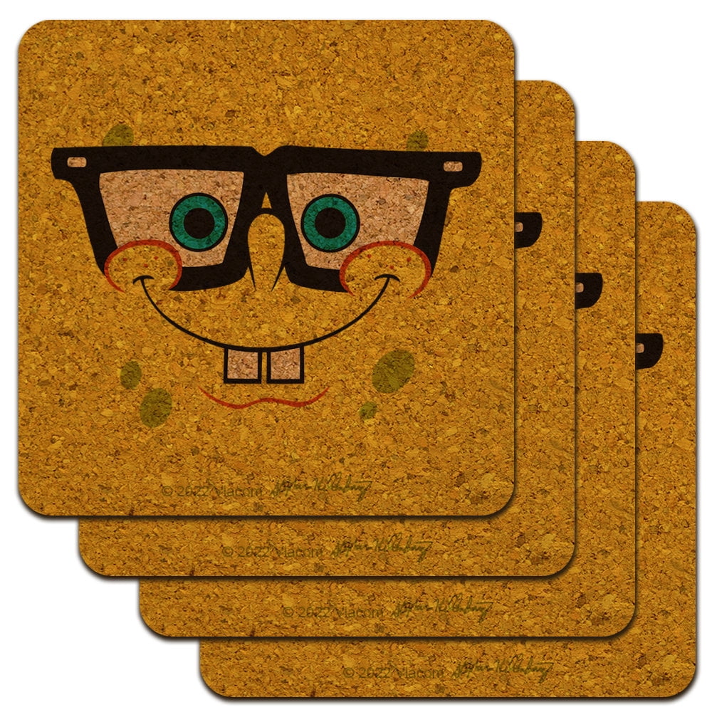 SpongeBob Nerd Face Low Profile Novelty Cork Coaster Set - Walmart.com