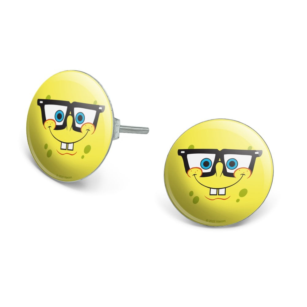 SpongeBob Nerd Face Novelty Silver Plated Stud Earrings - Walmart.com