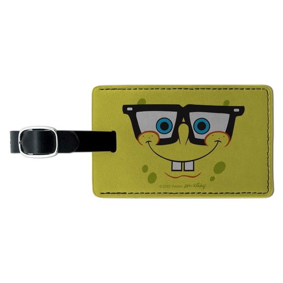 SpongeBob Nerd Face Rectangle Leather Luggage Card Suitcase Carry-On ID ...