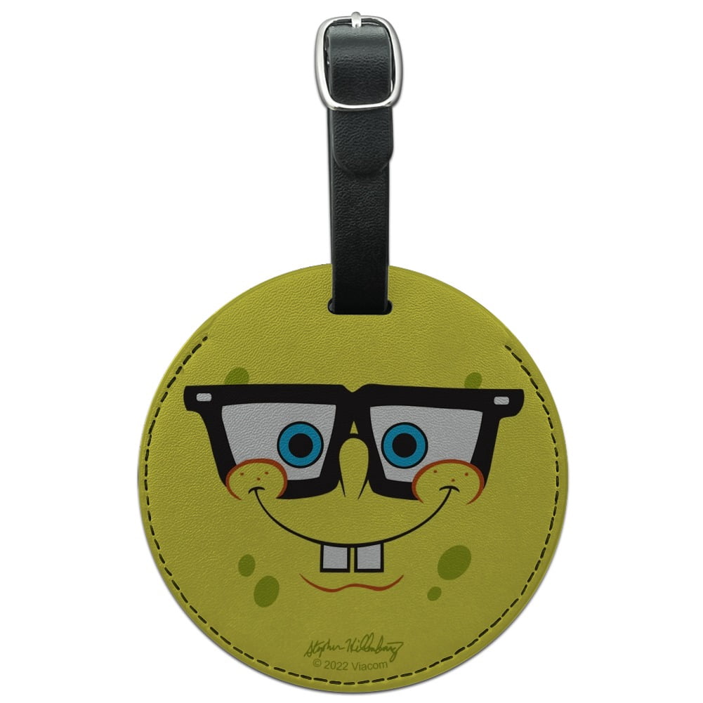 SpongeBob Nerd Face Round Leather Luggage Card Suitcase Carry-On ID Tag ...
