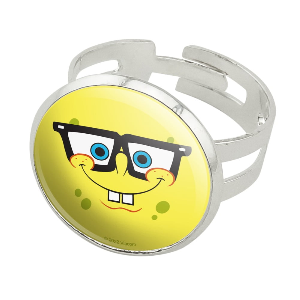 SpongeBob Nerd Face Silver Plated Adjustable Novelty Ring - Walmart.com