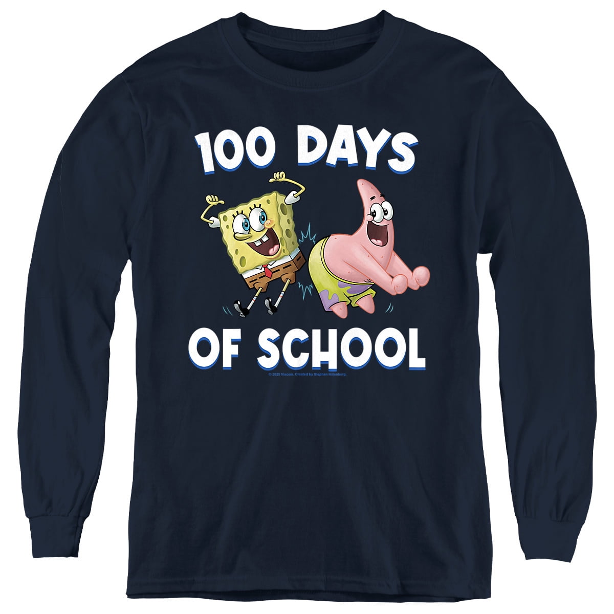SpongeBob Patrick 100 Days of School Youth Long Sleeve T Shirt, Navy ...