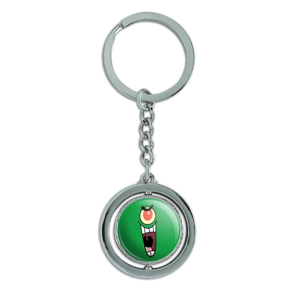 SpongeBob Plankon Face Keychain Spinning Round Chrome Plated Metal ...